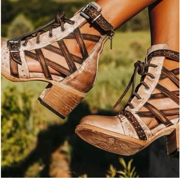 freebird | Shoes | Freebird Cheyenne Taupe Brown Leather Ankle Heeled ...